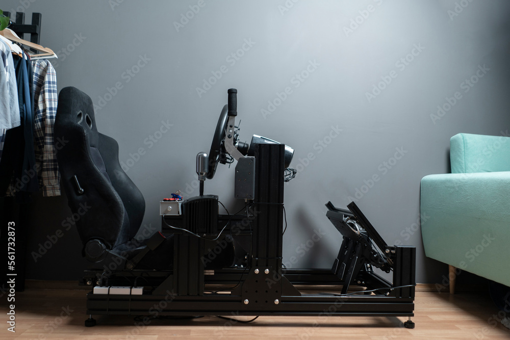 sim racing cockpit, auto simulator seat, playing video games Stock ...