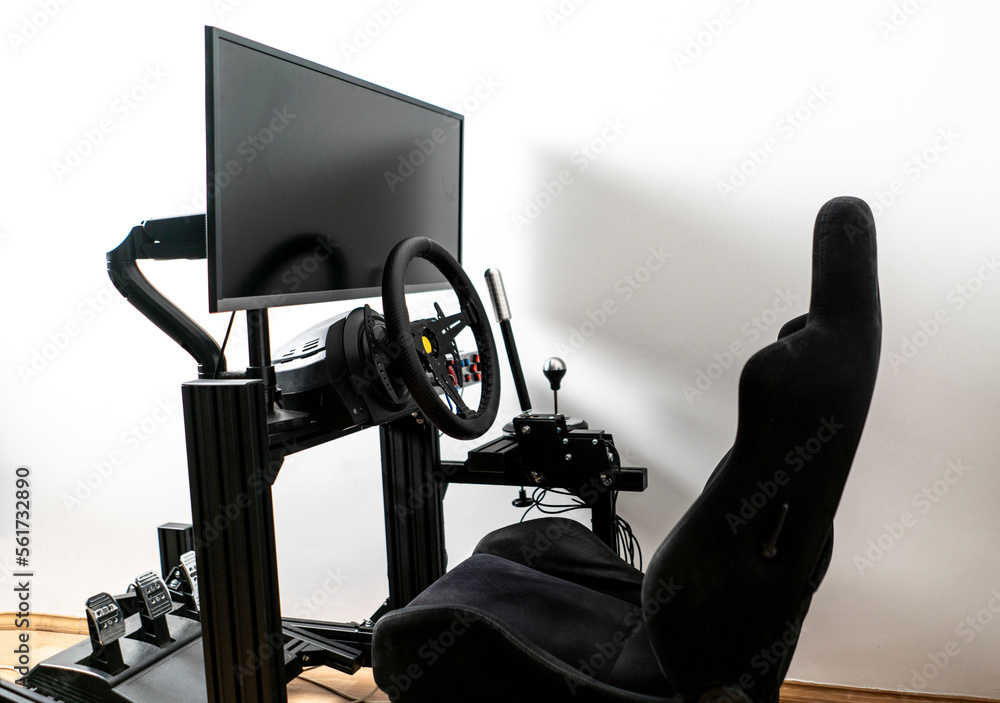sim racing cockpit, auto simulator seat, playing video games Stock ...
