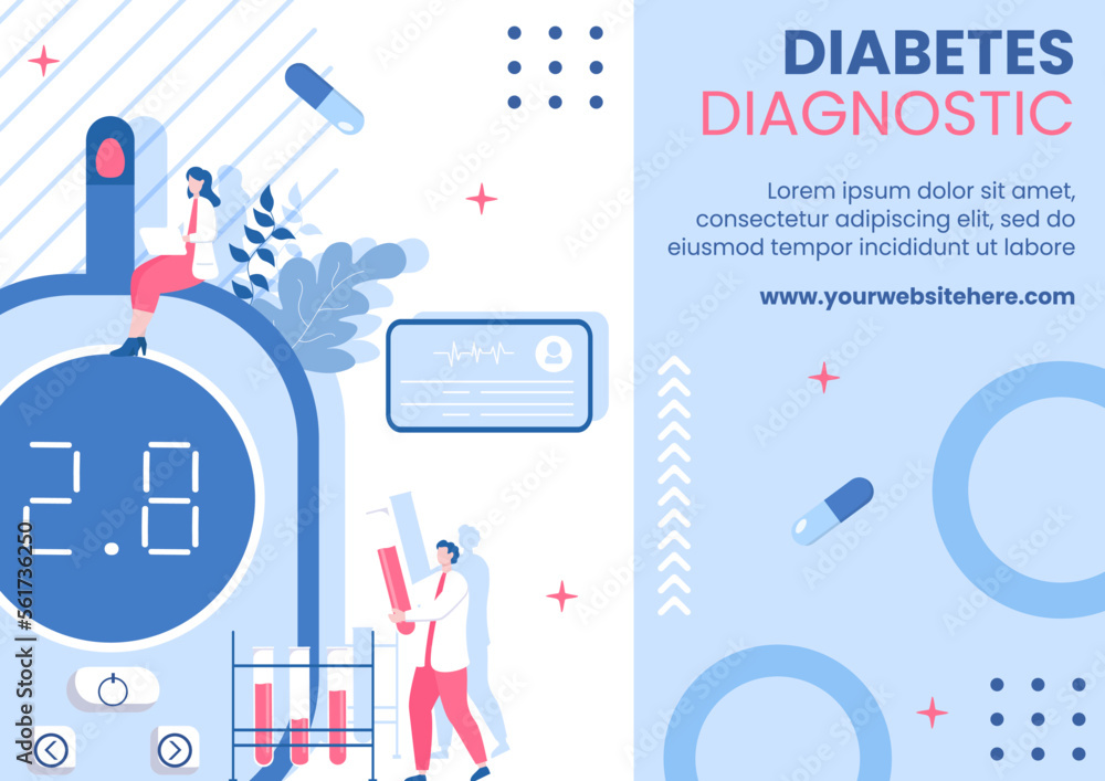 Plakát Diabetes Testing Healthcare Brochure Flat Cartoon Hand Drawn ...
