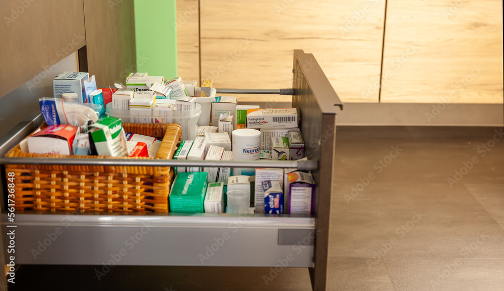 Mainz, Germany-Monday, 9. January 2023: Storage of different medication ...