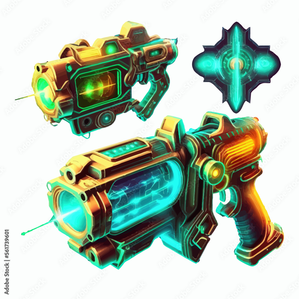 Laser blasters, space guns vfx effect with plasmic beams and rays ...