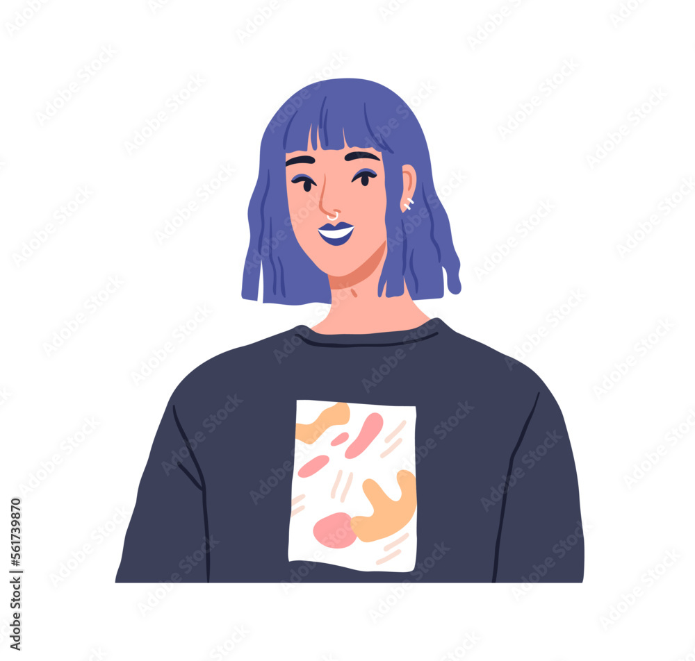 Modern girl, face portrait. Young woman with dyed hair, fashion trendy ...