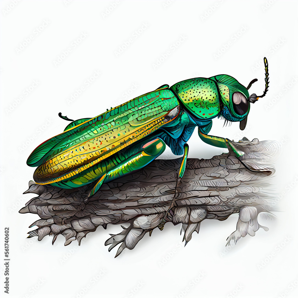 Emerald Ash Borer (Agrilus planipennis) illustration isolated on white ...