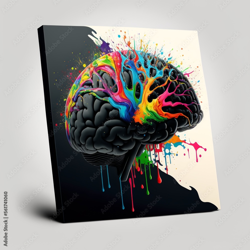 paint splatter on canvas which represents a brain black brain Stock ...