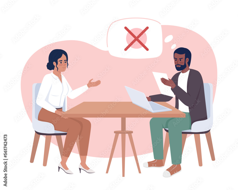 Interview with job candidate 2D vector isolated illustration. Recruiter ...