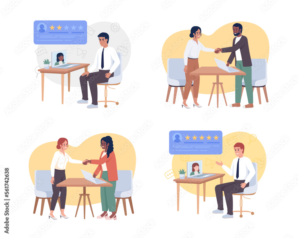 Conducting job interview 2D vector isolated illustration set ...