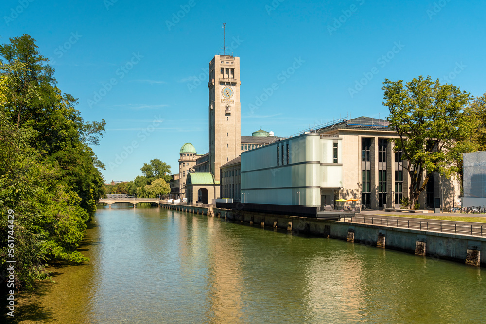 Germany, Munich, Isar river withDeutschesMuseum in background Stock ...