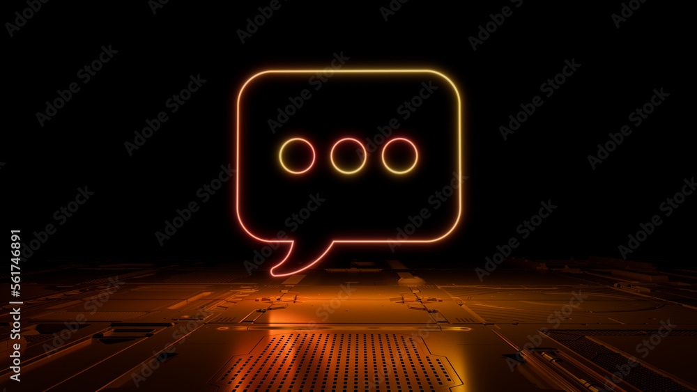 Orange and Yellow neon light sms icon. Vibrant colored Text technology ...