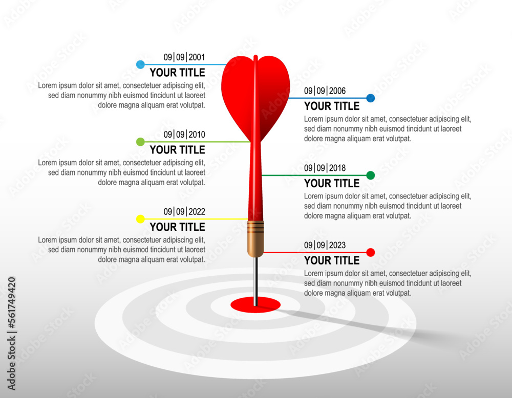 Red dart hit to dartboard with line infographic. target timeline ...