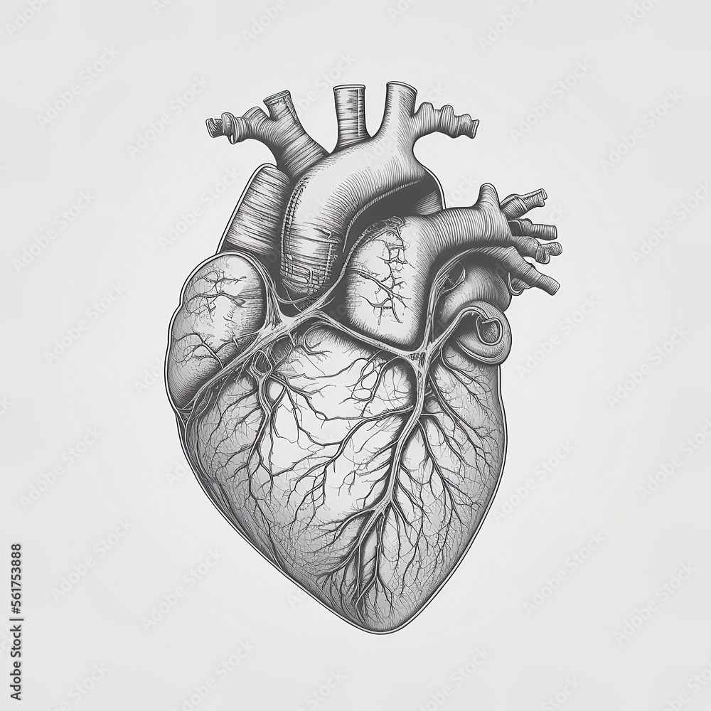 Human health medical. Anatomical human heart - sketch isolated on white ...