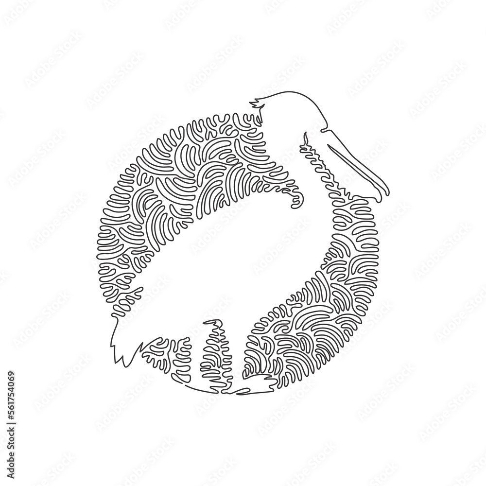 Continuous curve one line drawing of adorable standing pelican. Abstract art in circle. Single ...