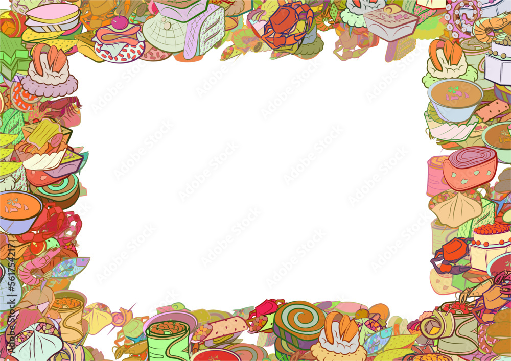 Background pattern abstract design texture. Seafood and Snacks. Border ...