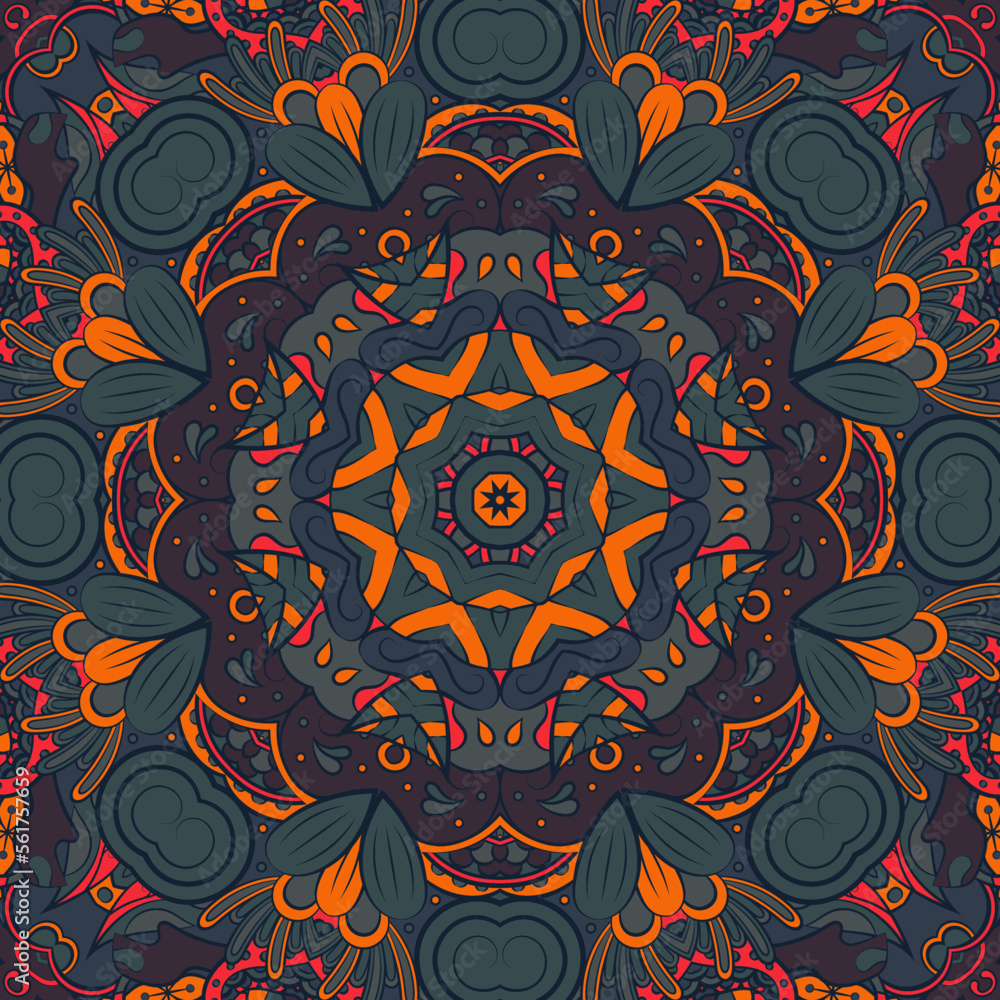 Seamless tile texture. Tracery mehndi design image. Dark toxic colors ...