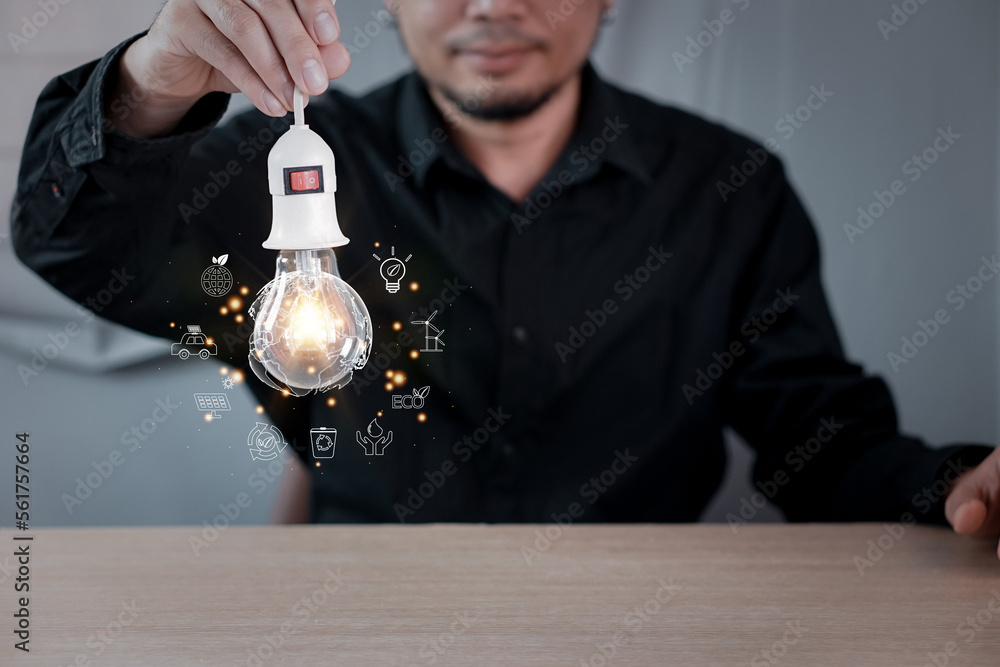 Net zero and carbon neutral concept. Light bulb with NetZero icons ...