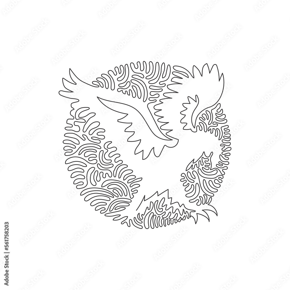 Continuous Curve One Line Drawing Of Ferocious Flying Eagle Abstract Art In Circle Single Line