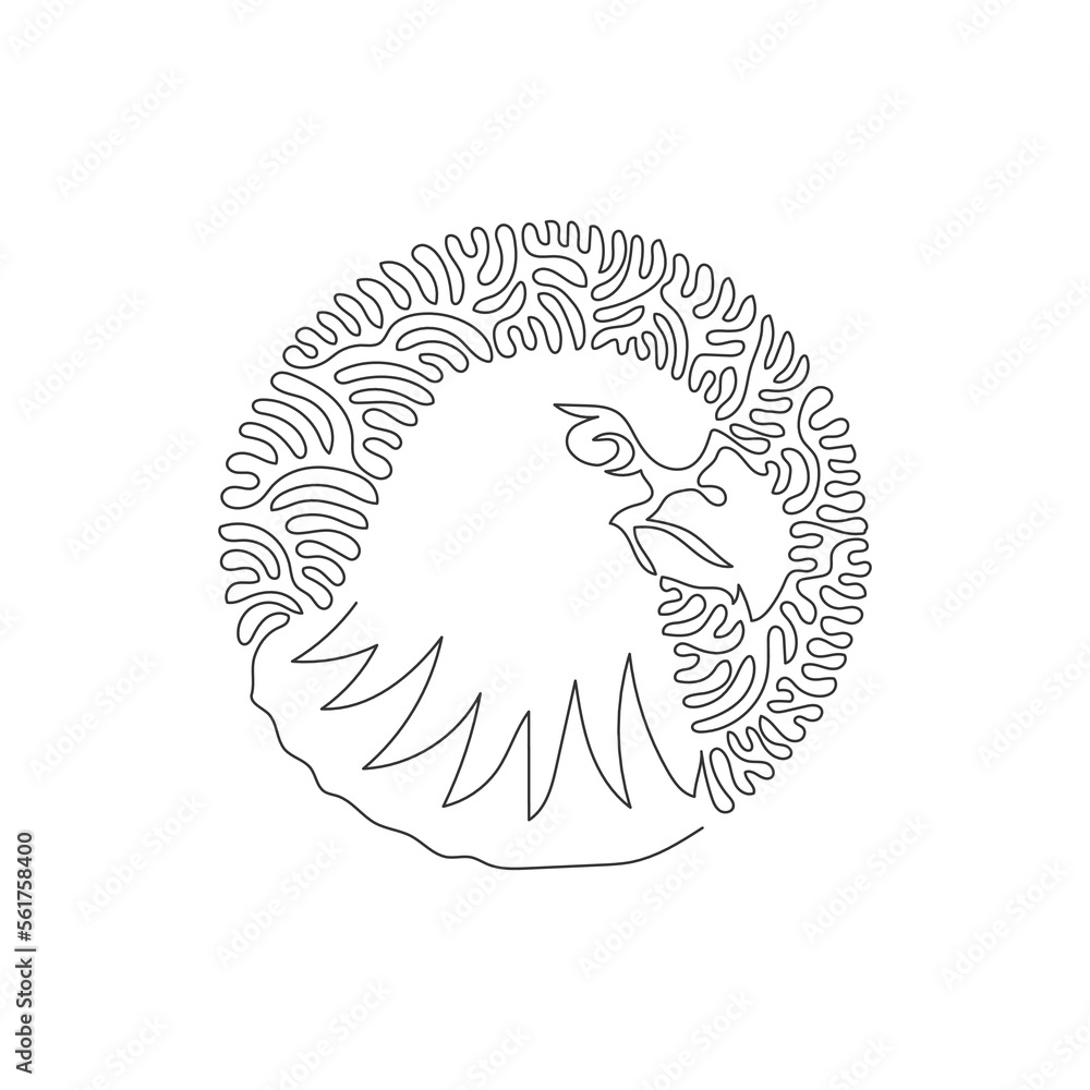 Continuous One Curve Line Drawing Of Hawk Has Sharp Beaks Abstract Art In Circle Single Line