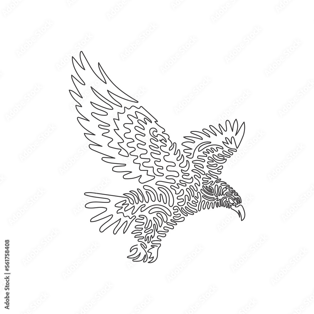 Continuous curve one line drawing abstract art. Hawks are strong, powerful birds. Single line ...