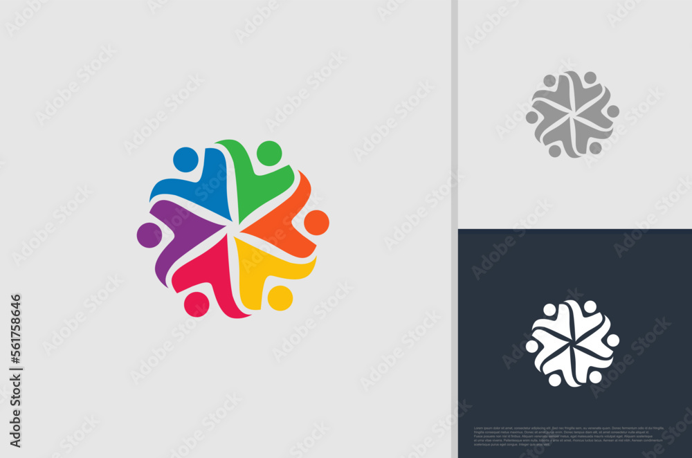 abstract global crown people colorful logo minimalist style ...