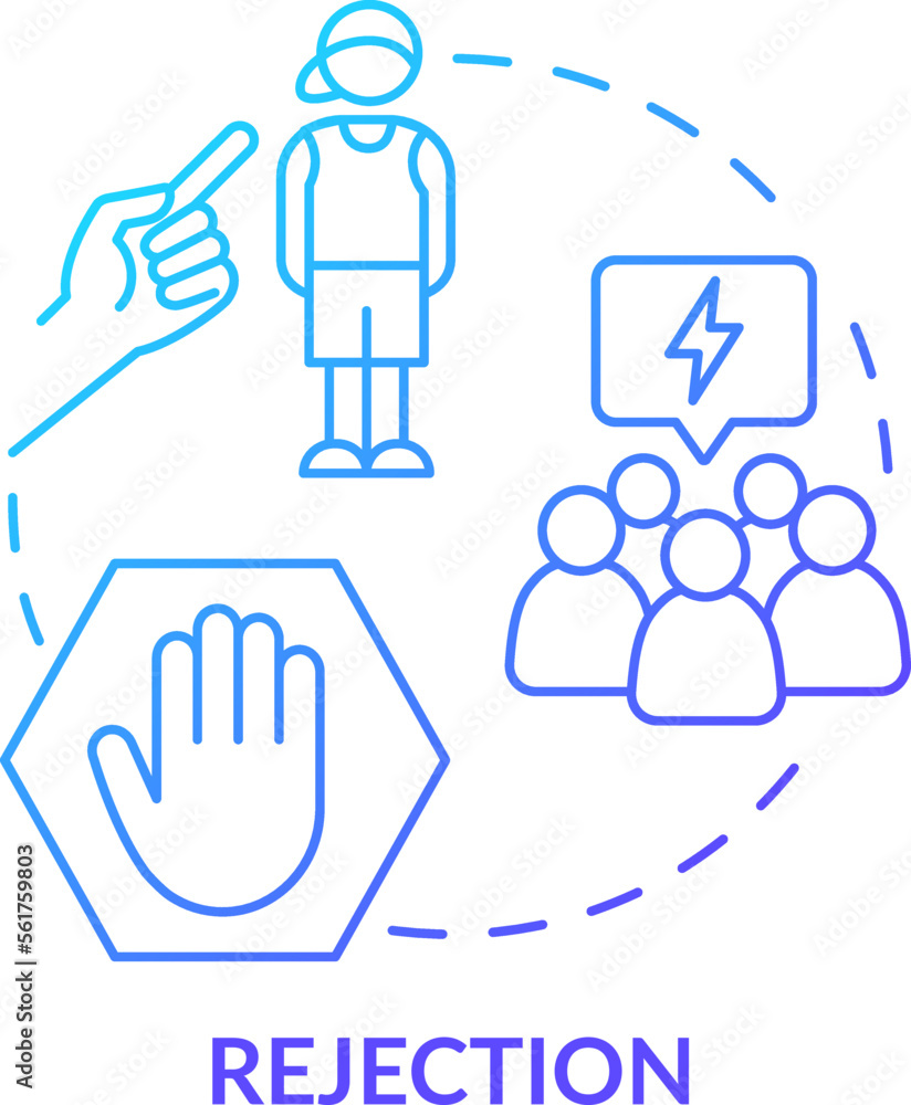 Rejection blue gradient concept icon. Traumatic experience. LGBTQI ...