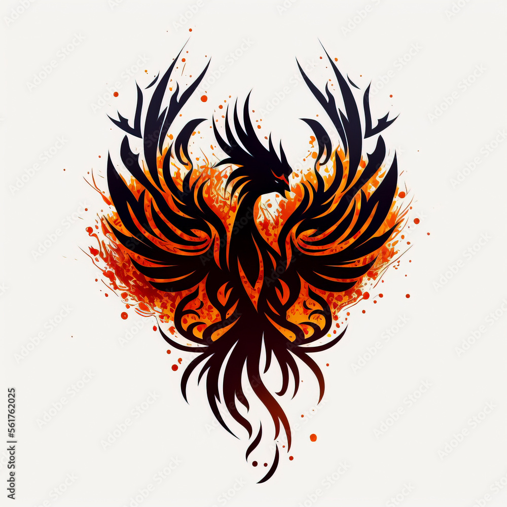 Freedom, phoenix bird tattoo sketch on white background. black ink and ...