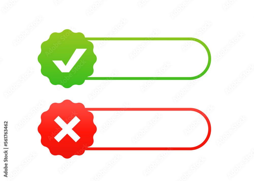 Green tick and red cross, negative symbol stickers.Tick and cross signs ...