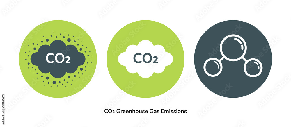 CO2 emission reduction icon set isolated on white. Greenhouse gas ...