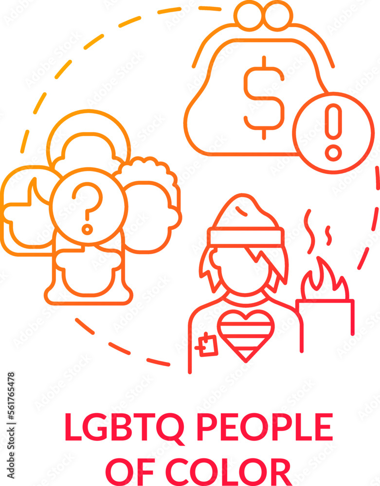 LGBTQ people of color red gradient concept icon. Discrimination issue ...