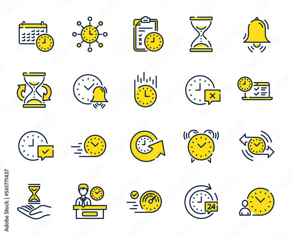 Time line icons. Set of Calendar, Time management timer and Delivery service linear icons ...