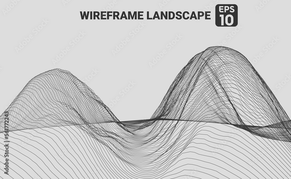 Vector illustration of of a 3D wireframe terrain landscape Stock Vector ...