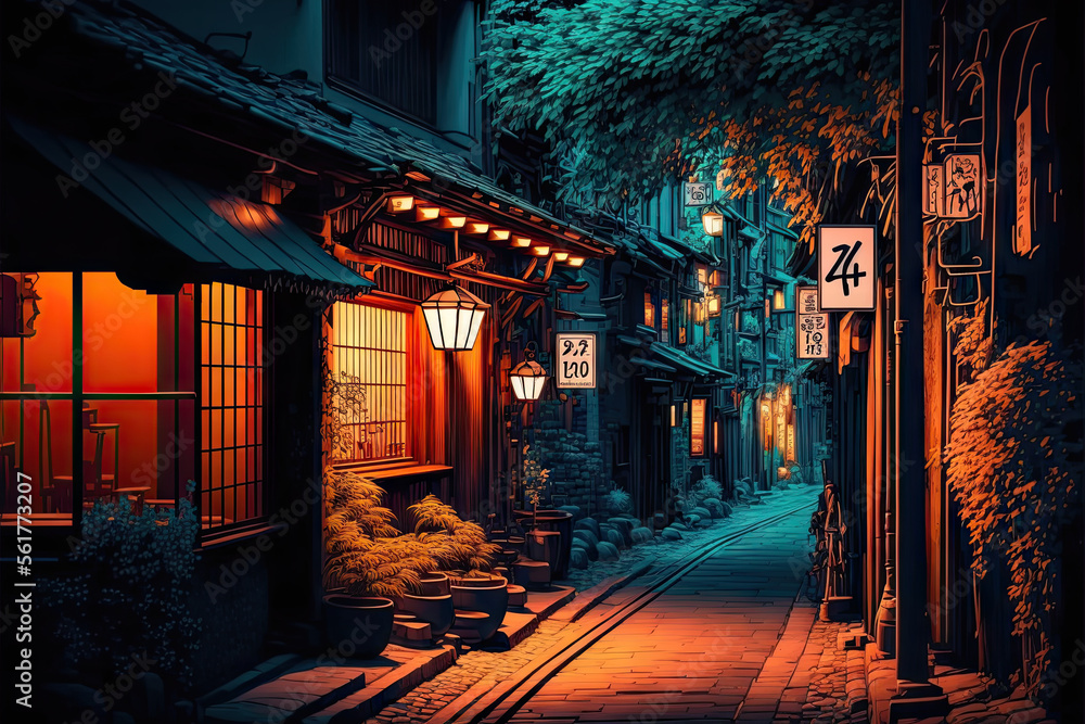 Lofi tokyo street at night Stock Illustration | Adobe Stock