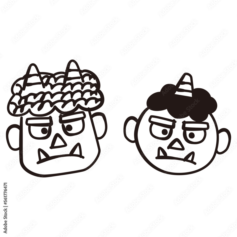 Demon face, icon for Japanese traditional event Setsubun, vector hand ...