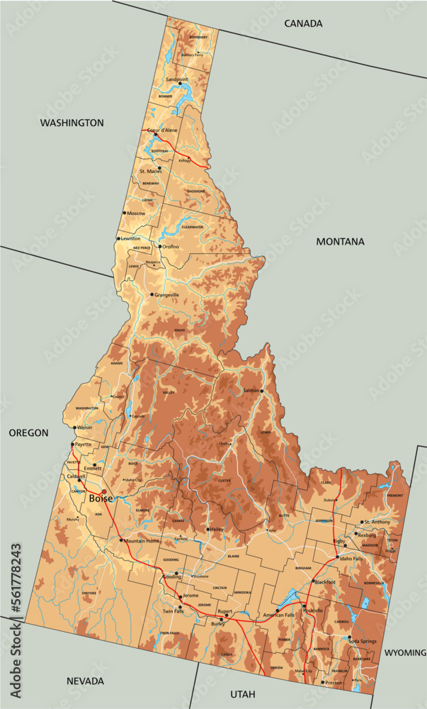 physical map of idaho