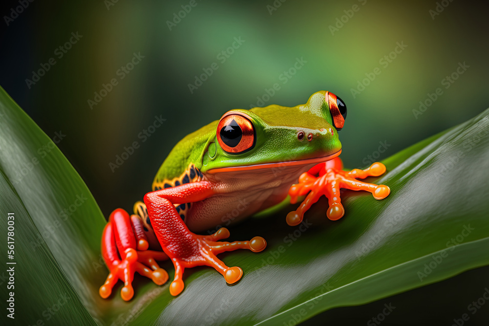 Agalychnis callidryas, a large eyed red tree frog, in its natural habitat in Costa Rica. unique ...
