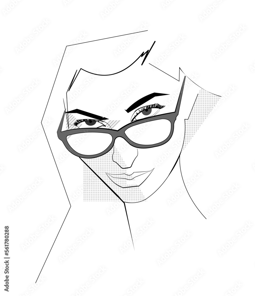 Line art, woman - female portrait. Vector drawing minimal black line ...