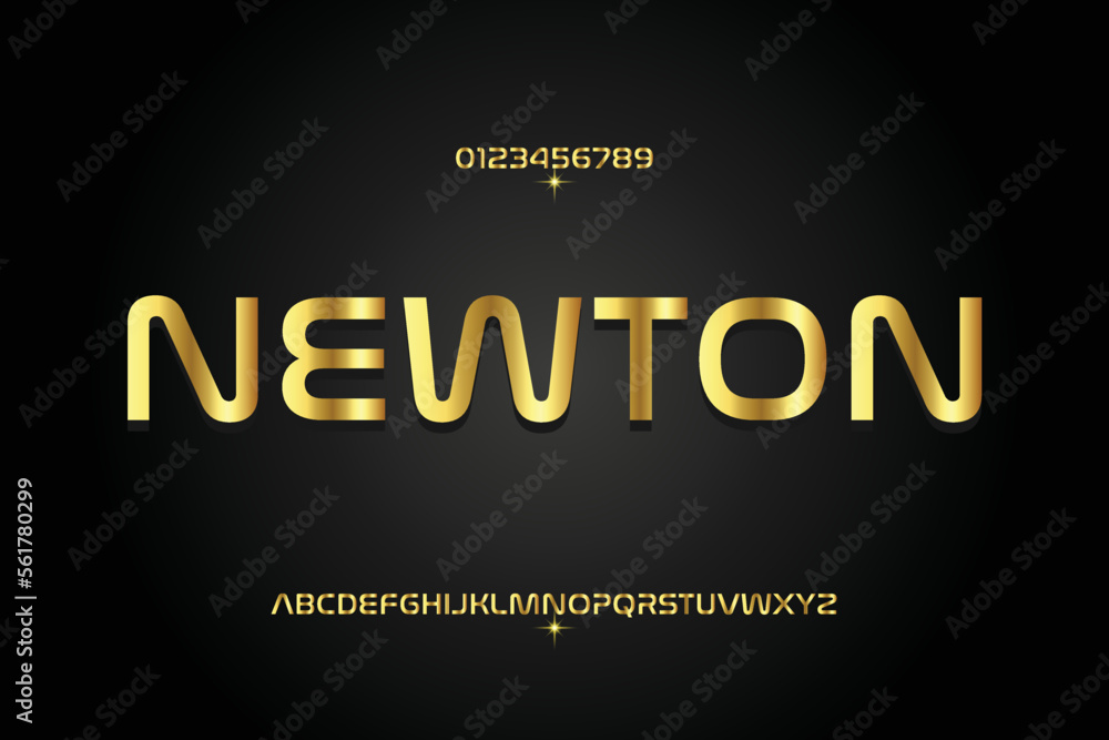 Newton elegant golden alphabet letters font set. Classic Custom gold ...