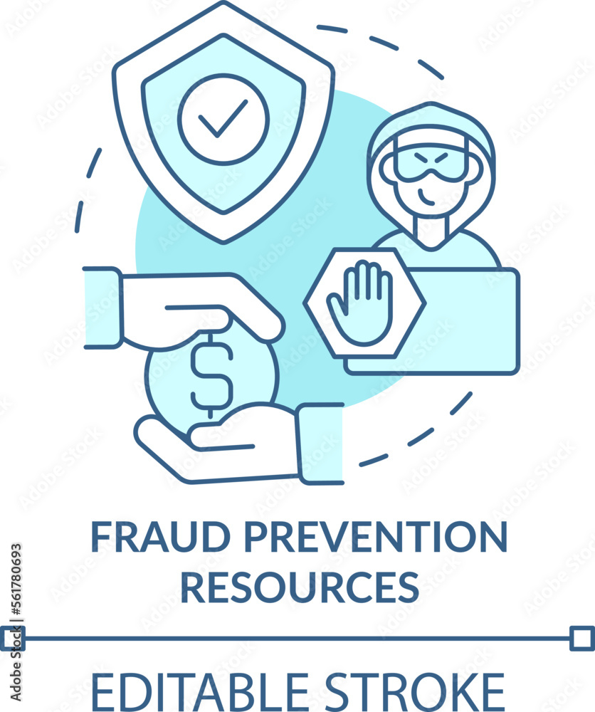 Fraud prevention resources turquoise concept icon. Treasury management ...