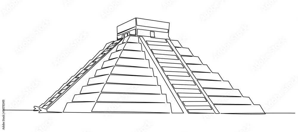 Continuous one line drawing of Chichen Itza. Vector illustration Stock ...