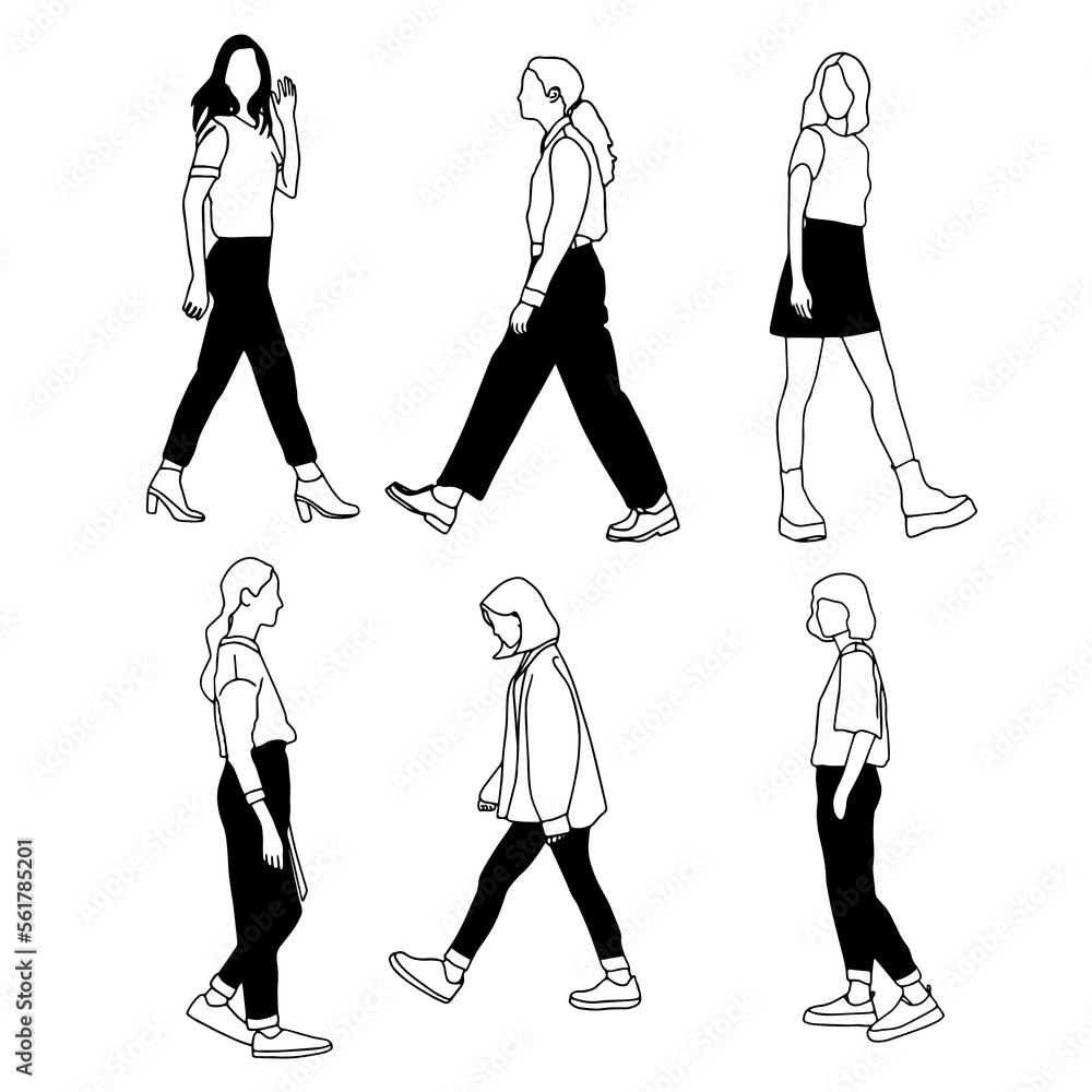 Line drawing of walking on the street after work time conceptual hand ...