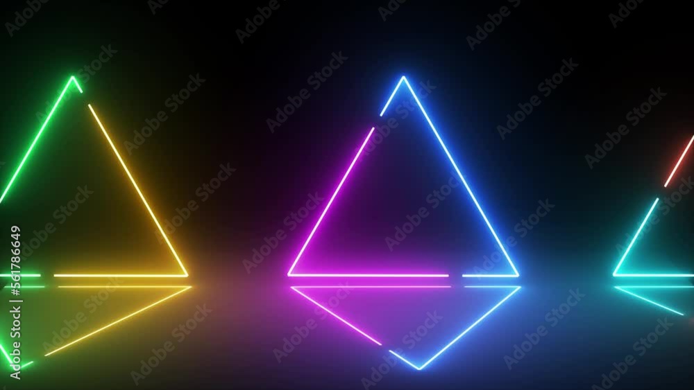 Different Colour Neon Triangle Shape Animation And Blinking On Black ...