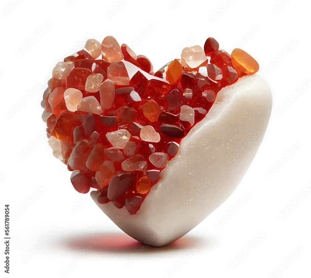 Red geode crystals mineral in heart shape cut isolated on white as ...
