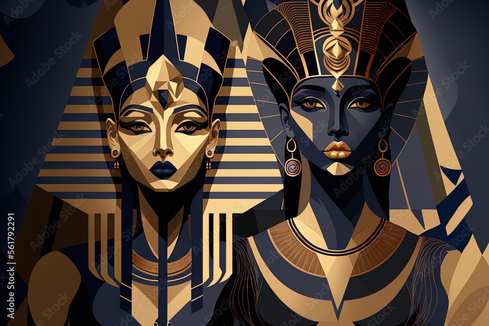 Egyptian abstract backdrop, the Egyptian goddesses Bastet and Cleopatra ...