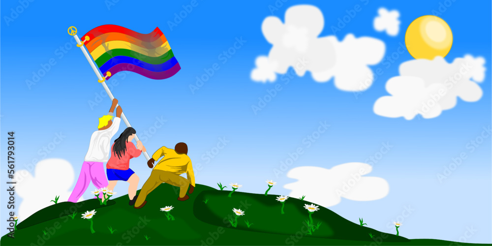 Izar bandera arcoíris del orgullo en señal de victoria de los derechos ...