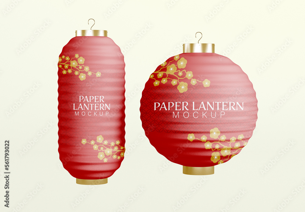 Front View Two Paper Lanterns Mockup Stock Template | Adobe Stock