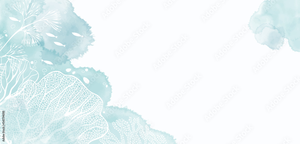 Art sea background vector. Luxury design with underwater plants and ...