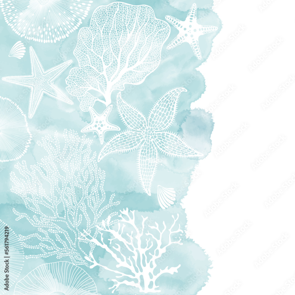 Art sea background vector. Luxury design with underwater plants ...