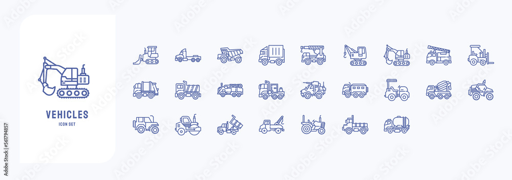 Heavy vehicles icon, including icons like crane, Fire truck, Truck, and ...