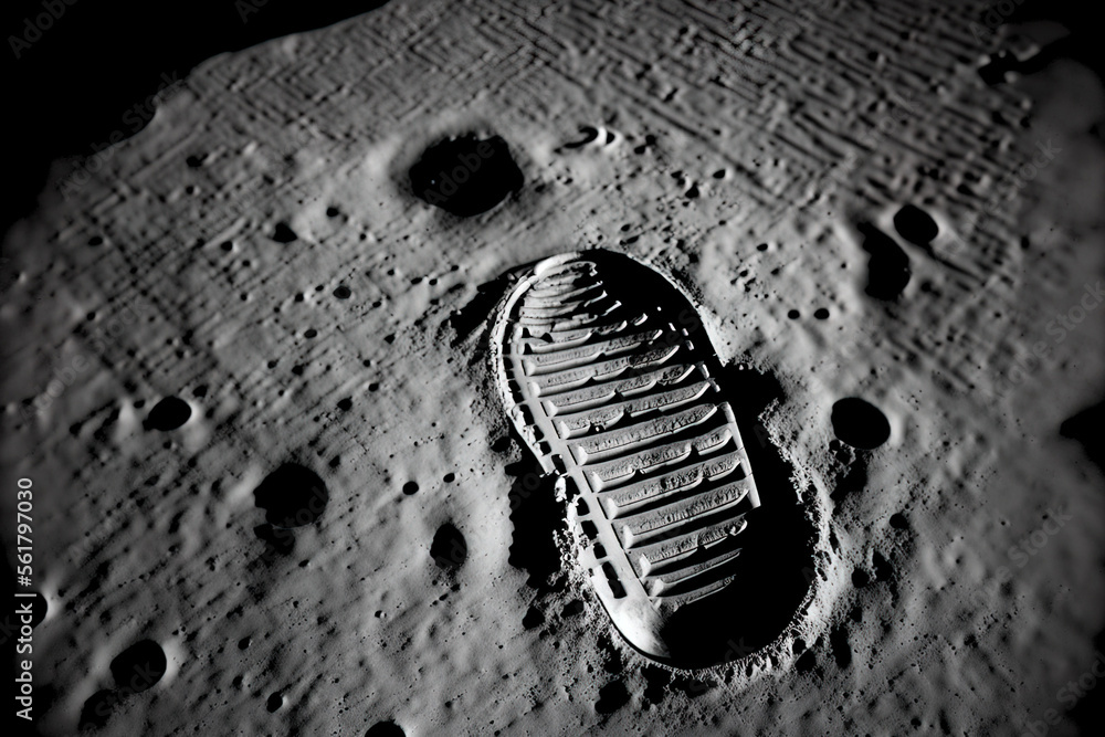 Footprint of an astronaut during a lunar (moon) landing mission. Generative AI Stock ...