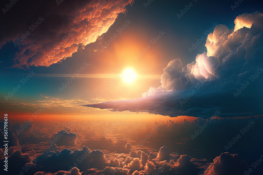 gorgeous sky with sun and clouds in the distance. Generative AI Stock ...
