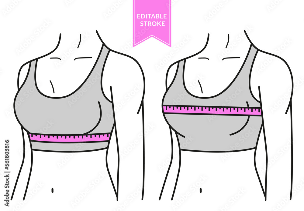 Measurement of women bra. Lingerie fitting with tape measure. Side view ...