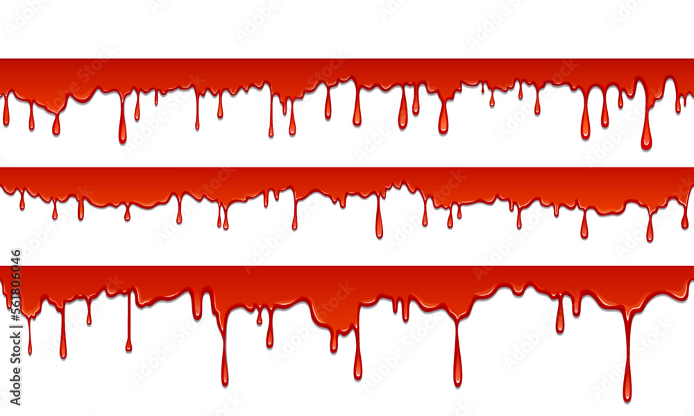 Flowing red paint, bloody border, vector set. Stock Vector | Adobe Stock